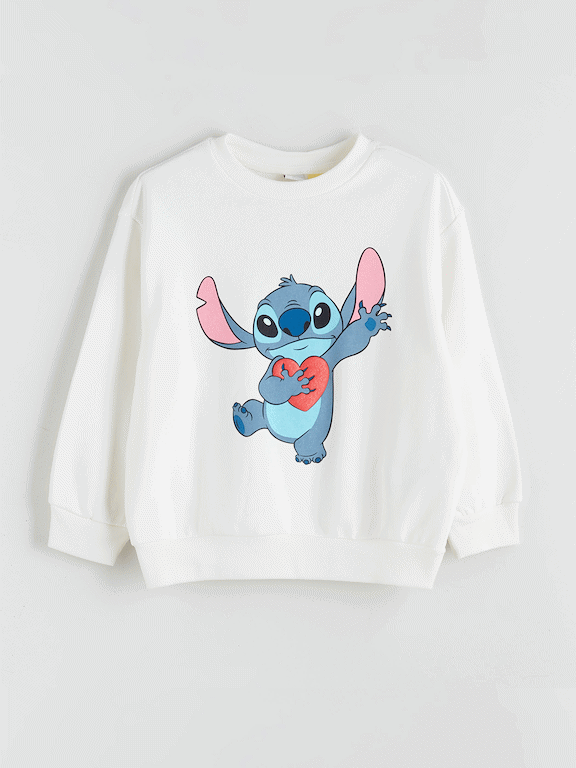 LCW Kids Dukserica Sa Okruglim Izrezom, Štampanim Motivom Stitch, Debela, Za Devojčice