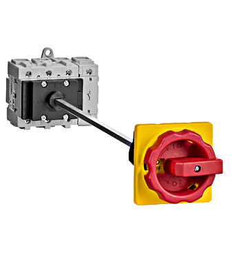 Glavni prek. 4-p, 80A na DIN šinu sa prod. pogonom ž/crv.
Glavni prekidač 4-p, 80A na DIN šinu sa produženim pogonom žuto/crveni