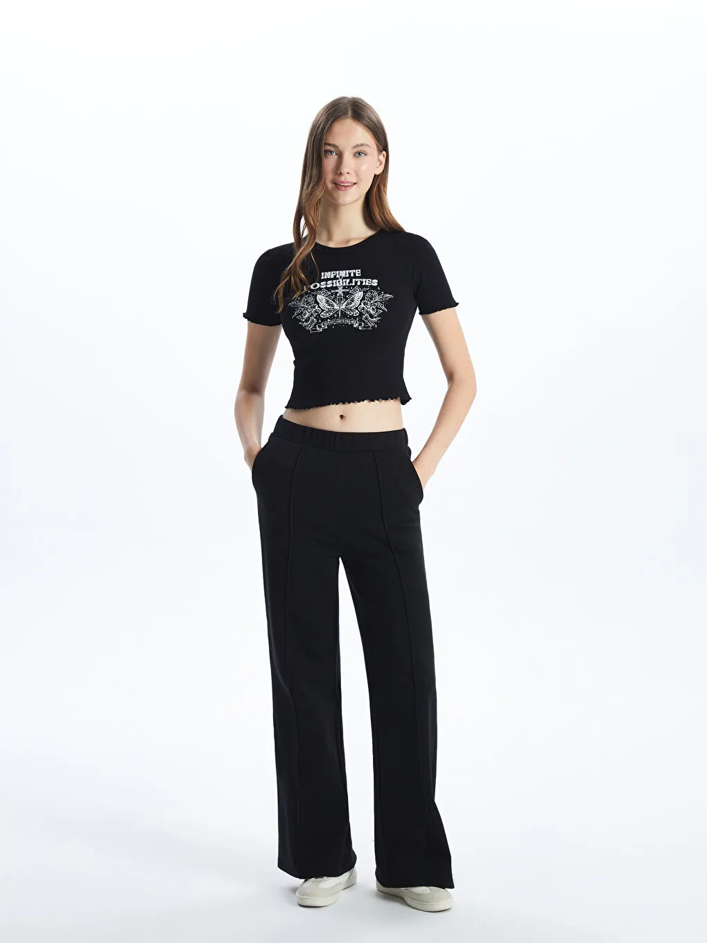 XSIDE Okrugli Izrez Štampana Ženska Crop Top Majica