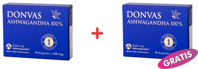 DONVAS Ashwagandha 100%, 30 kapsula x 600 mg 1+1 GRATIS