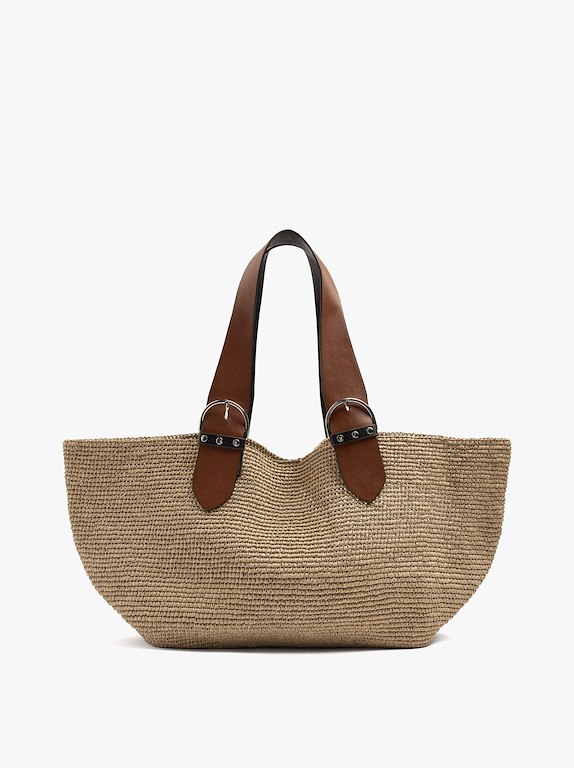 SHOPPER BAG WITH STRAW EFFECT WITH REMOVABLE BAG
