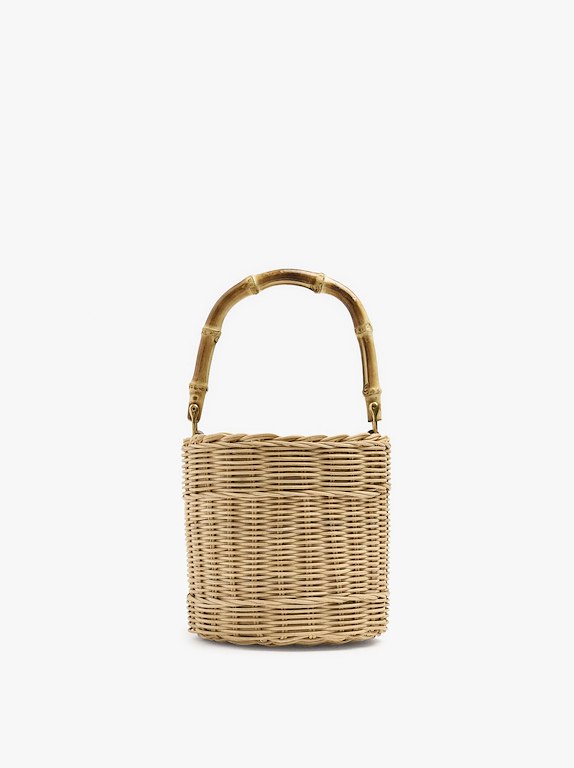 BUCKET BAG OF RATTAN WITH BAMBOO