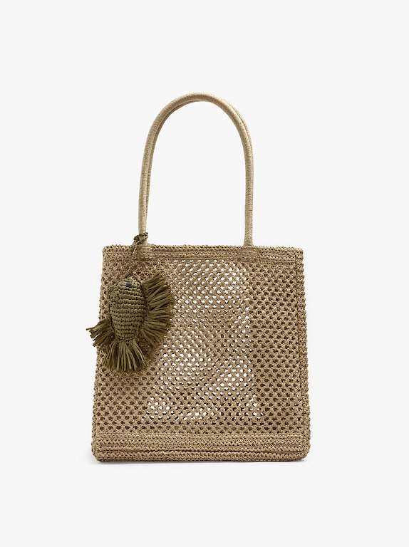 SHOPPER BAG WITH PAPER STRAW EFFECT WITH PENDANT