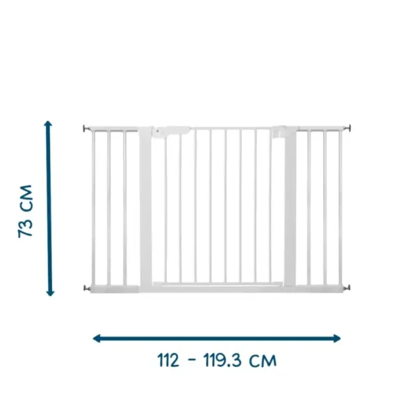 BabyDan Premier sigurnosna ogradica sa 6 produžetaka 112–119.3 cm – pressure fit, bela SKU 20008