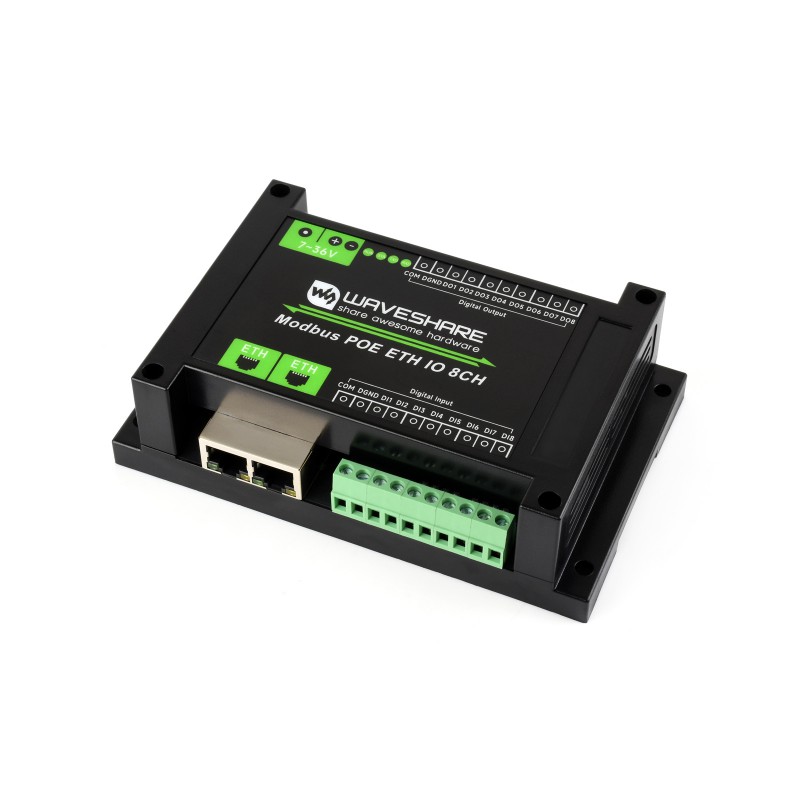 Industrial 8-Ch Ethernet Digital Input / Output Module, Modbus RTU / TCP, PoE, Isolation & Protection Circuits