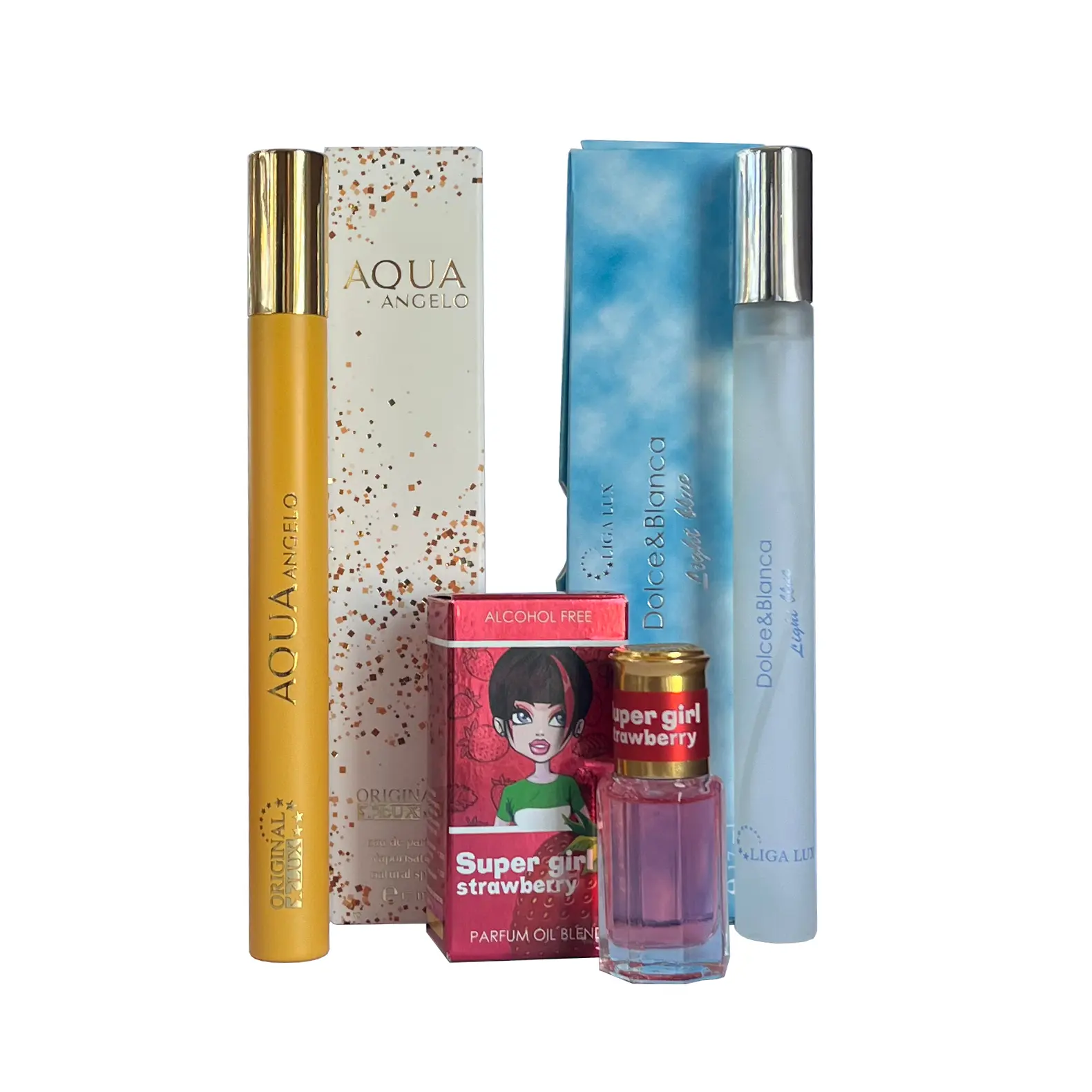 Liga Lux Ženski set parfema Dolce&Blanca Light Blue EDT 17 ml + Aqua Angelo EDT, 17ml + Parfemsko ulje Super Girl Strawberry, 6 ml