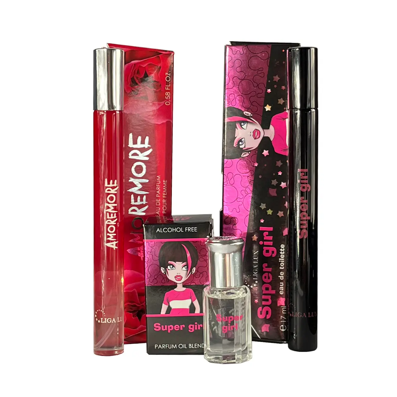 Liga Lux Ženski set parfema Amore More, EDT 17 ml + Super Girl, EDT 17 ml + Parfemsko ulje Super Girl, 6 ml