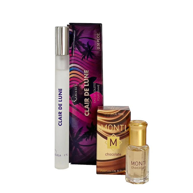 Liga Lux Ženski set parfema Clair de Lune, EDT, 17 ml + Parfemsko ulje Monti Chocolate, 6 ml