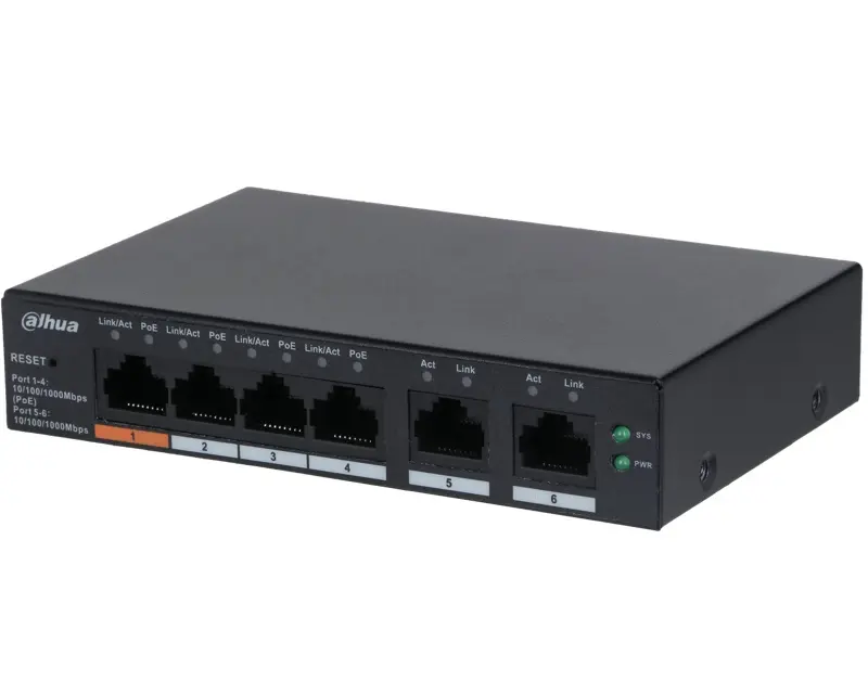 DAHUA Desktop Gigabit Switch upravljač CS4006-4GT-60 6-Port Cloud sa 4-Port PoE, Crni