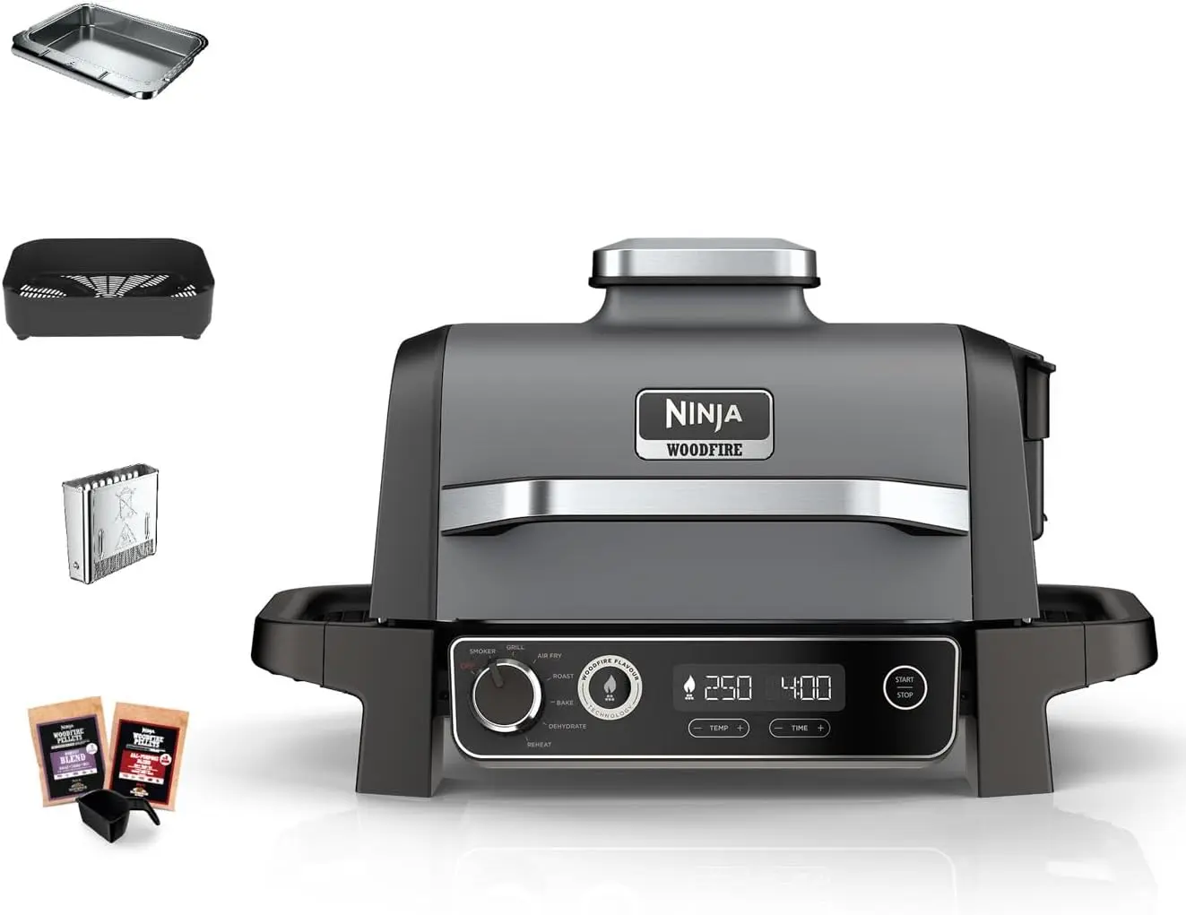 NINJA Gril OG701EU Woodfire Electric Outdoor BBQ Grill & Smoker/ 2400W/ crna