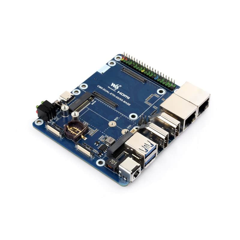 Dual Eth ploča za Raspberry Pi CM5, podržava 4G / 5G module, Dual 4K HDMI, Dual MIPI Interfejs, 40PIN GPIO, USB 3.2 Gen1, PoE podrška