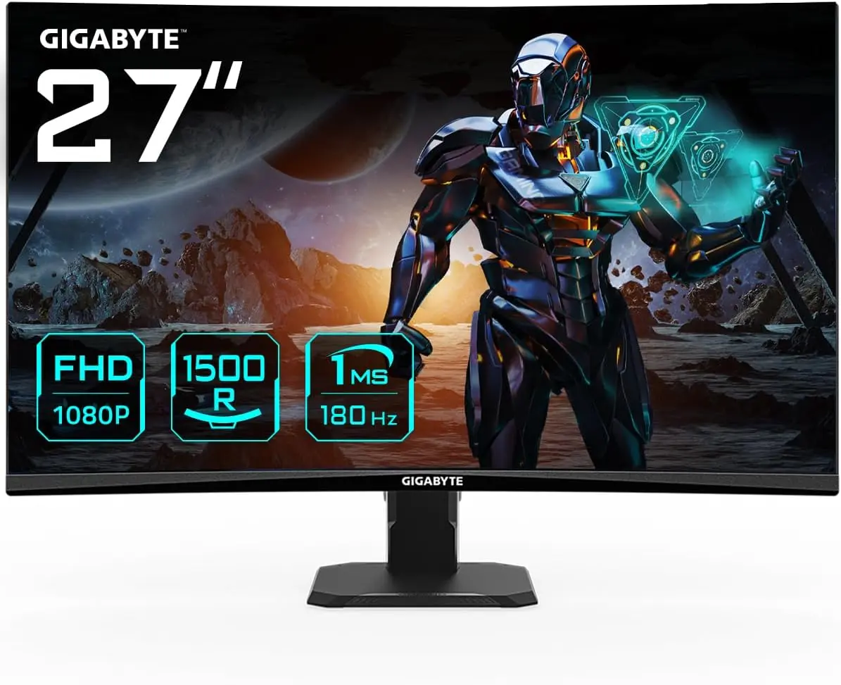 Gigabyte Gaming Monitor GS27FC, 27", FHD, 180 Hz, FreeSync, Zakrivljen, Crni