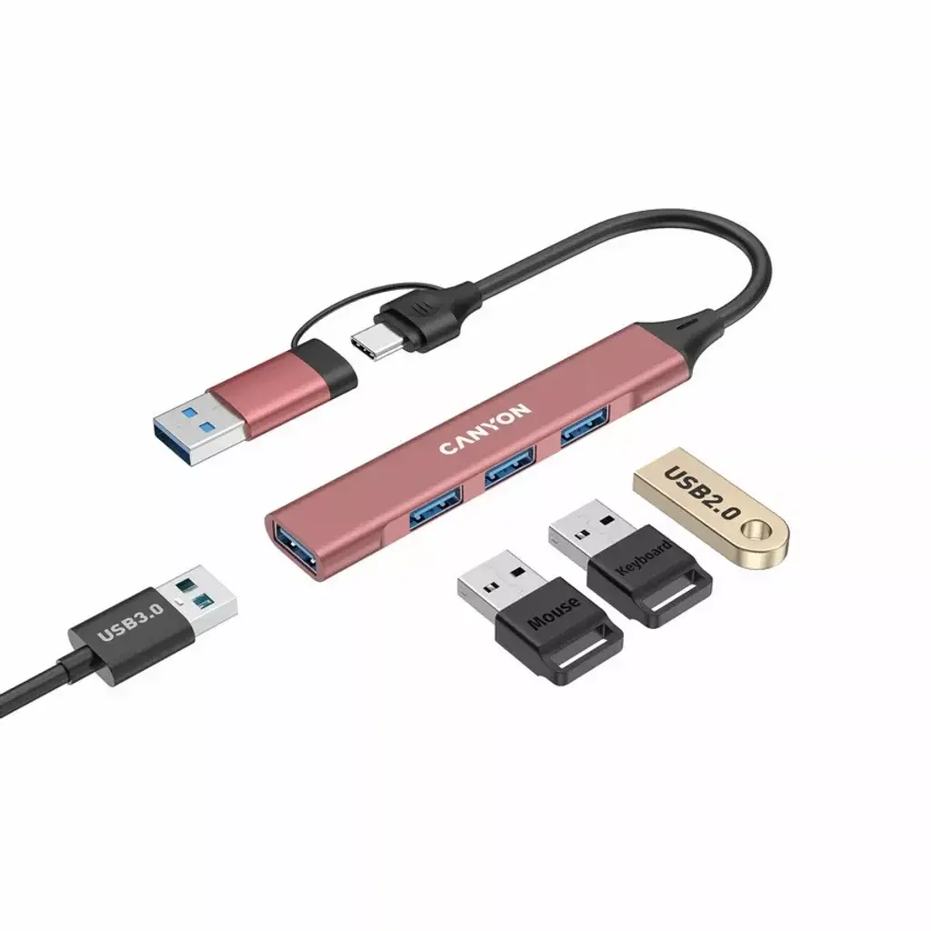 Canyon Hub Canyon DS-02 4in1 USB-A/C, roze