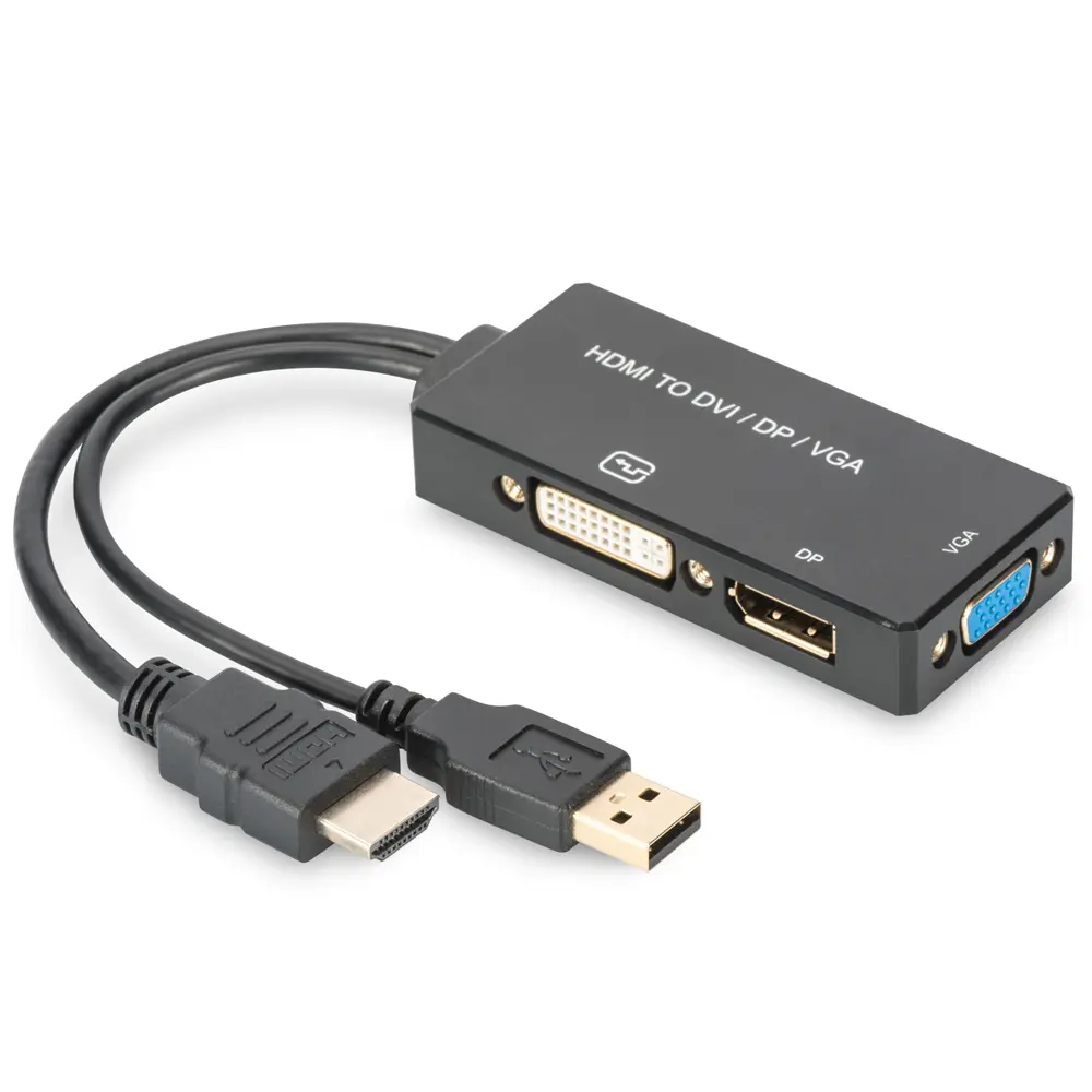 Digitus Adapter HDMI na DP/DVI/VGA, 0.2m, Crni