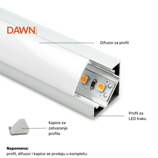 LED PROFIL LL-ALP007-R KOMPLET SIVI