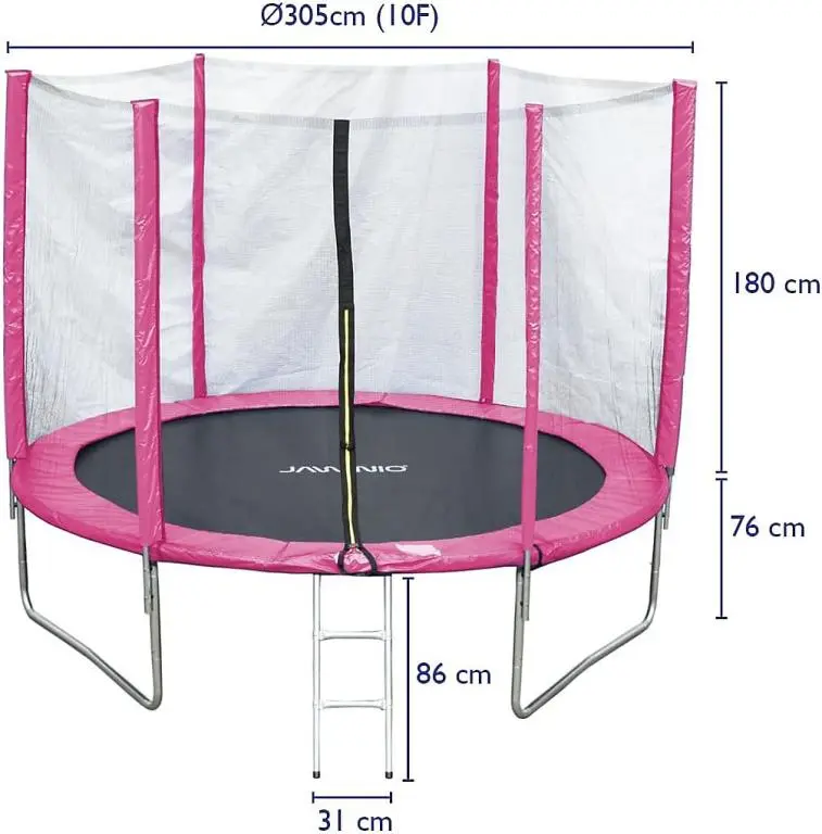 Trambolina sa ogradom, mrežom i merdevinama, 305 cm, Roze