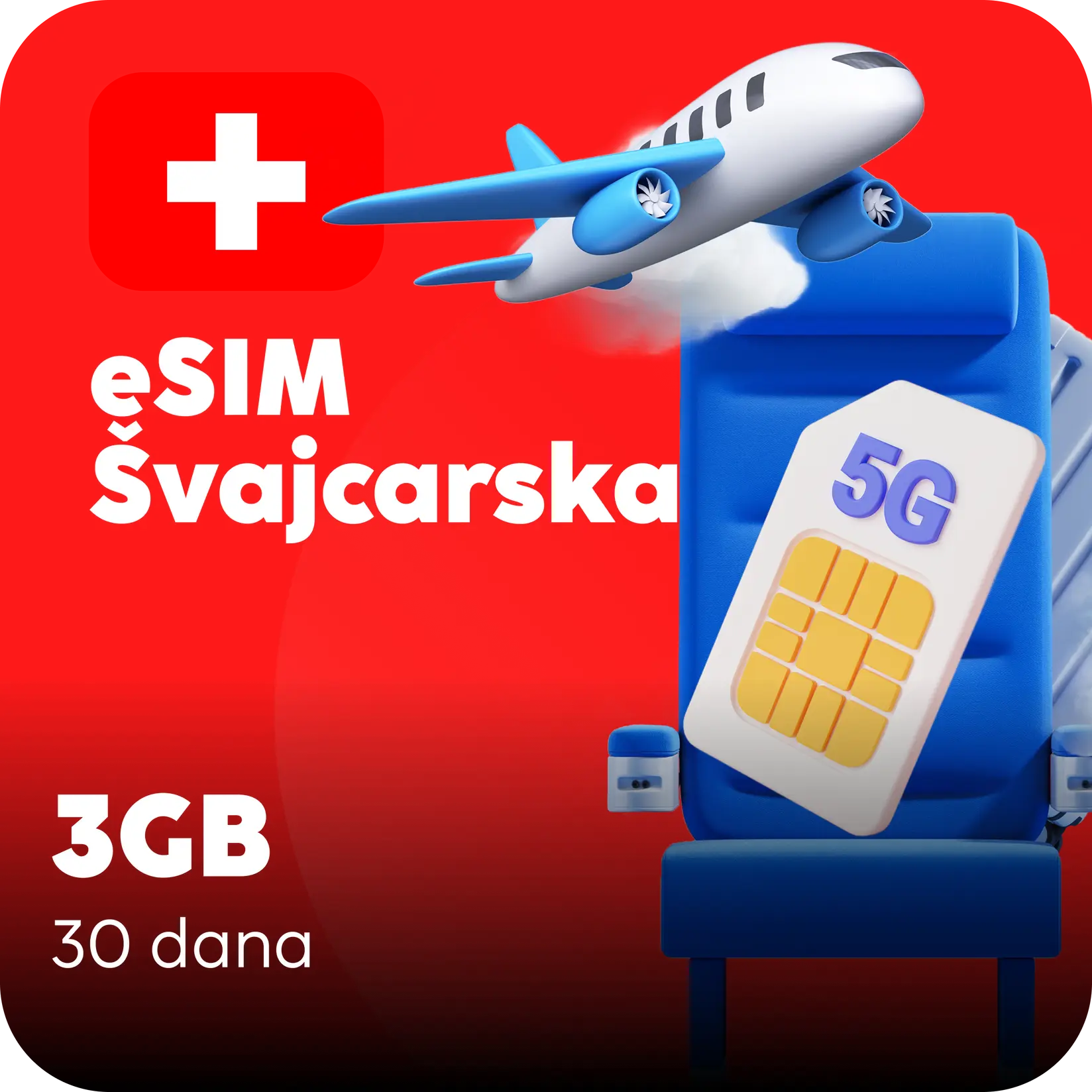 Švajcarska eSIM kartica - 3GB prepaid mobilnih podataka za 30 dana