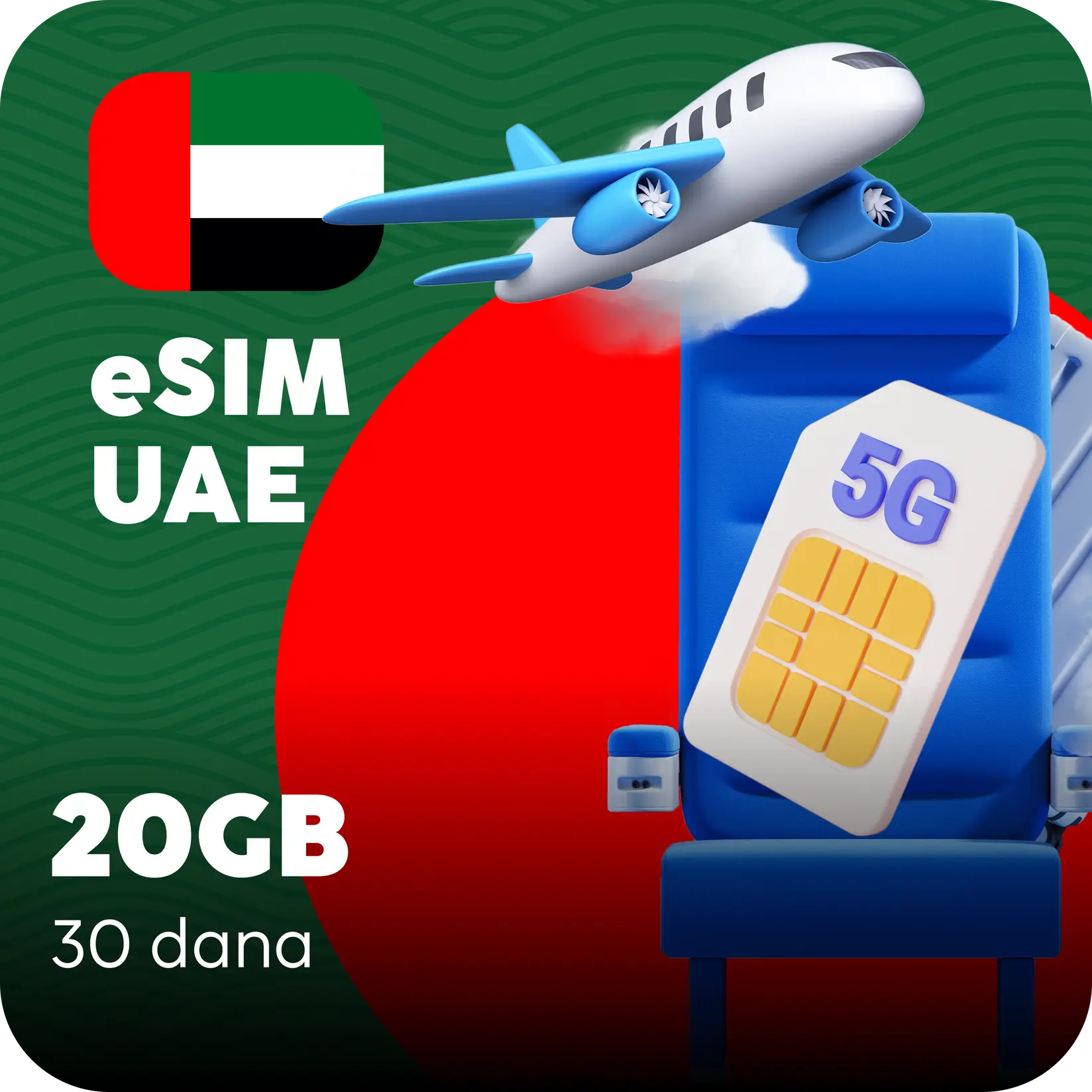 Ujedinjeni Arapski Emirati eSIM kartica - 20GB prepaid mobilnih podataka za 30 dana