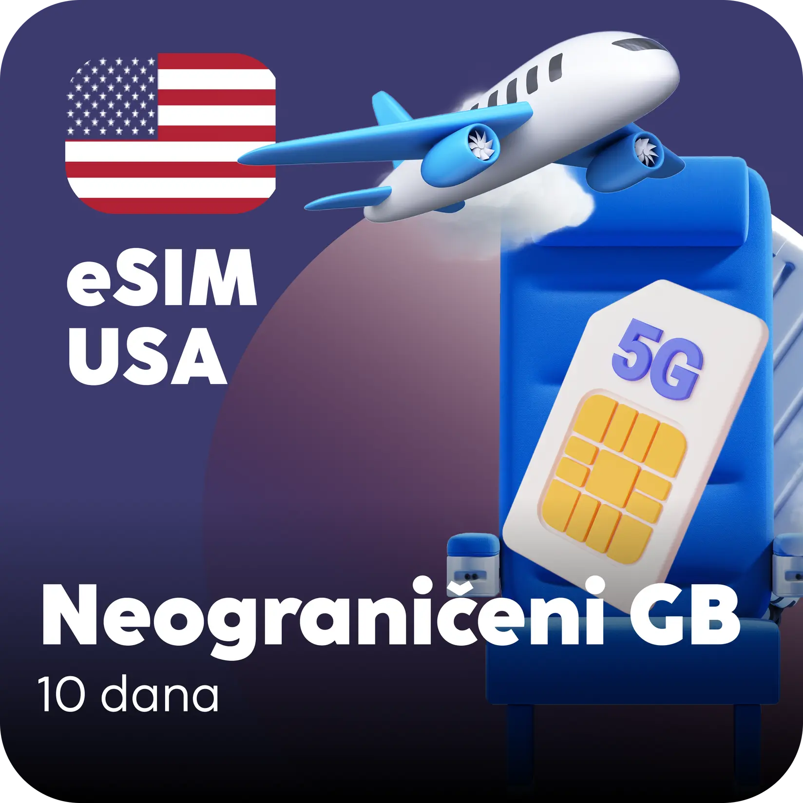 Sjedinjene Američke Države eSIM kartica - Neograničena količina prepaid mobilnih podataka za 10 dana