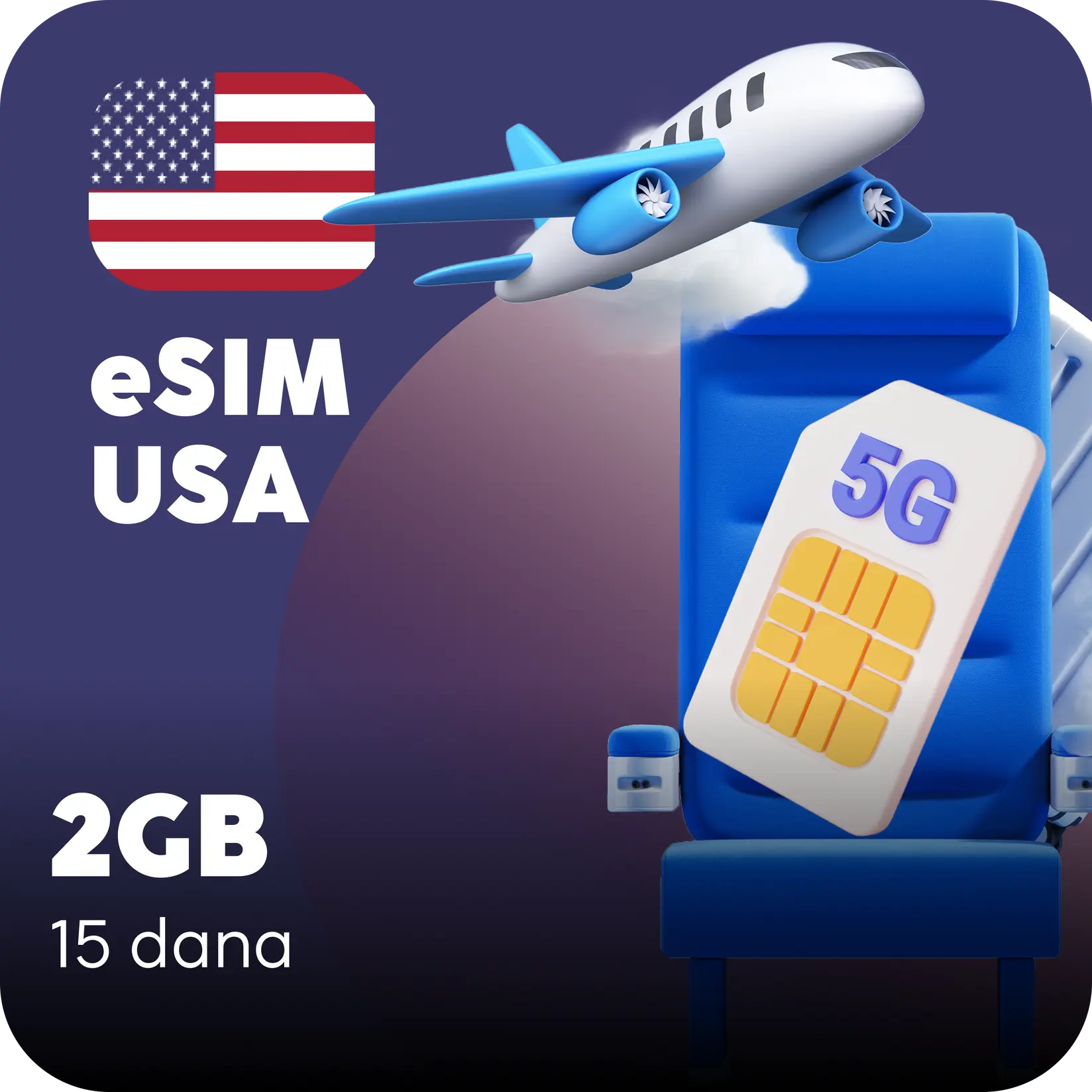 Sjedinjene Američke Države eSIM kartica - 2GB prepaid mobilnih podataka za 15 dana