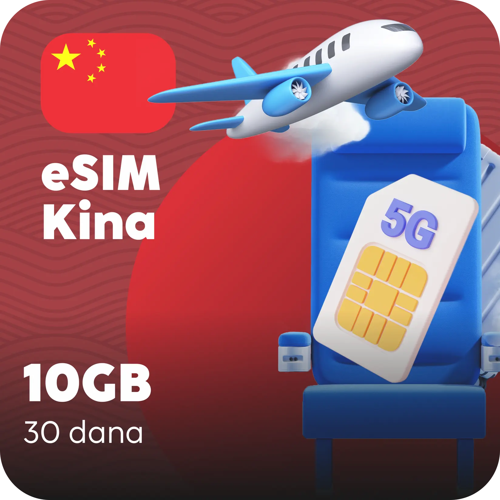 Kina eSIM kartica - 10GB prepaid mobilnih podataka za 30 dana