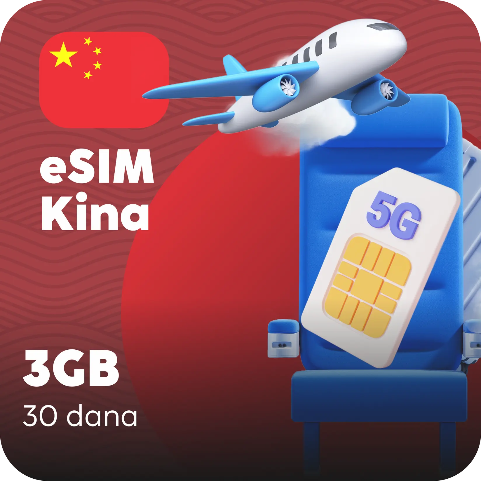 Kina eSIM kartica - 3GB prepaid mobilnih podataka za 30 dana