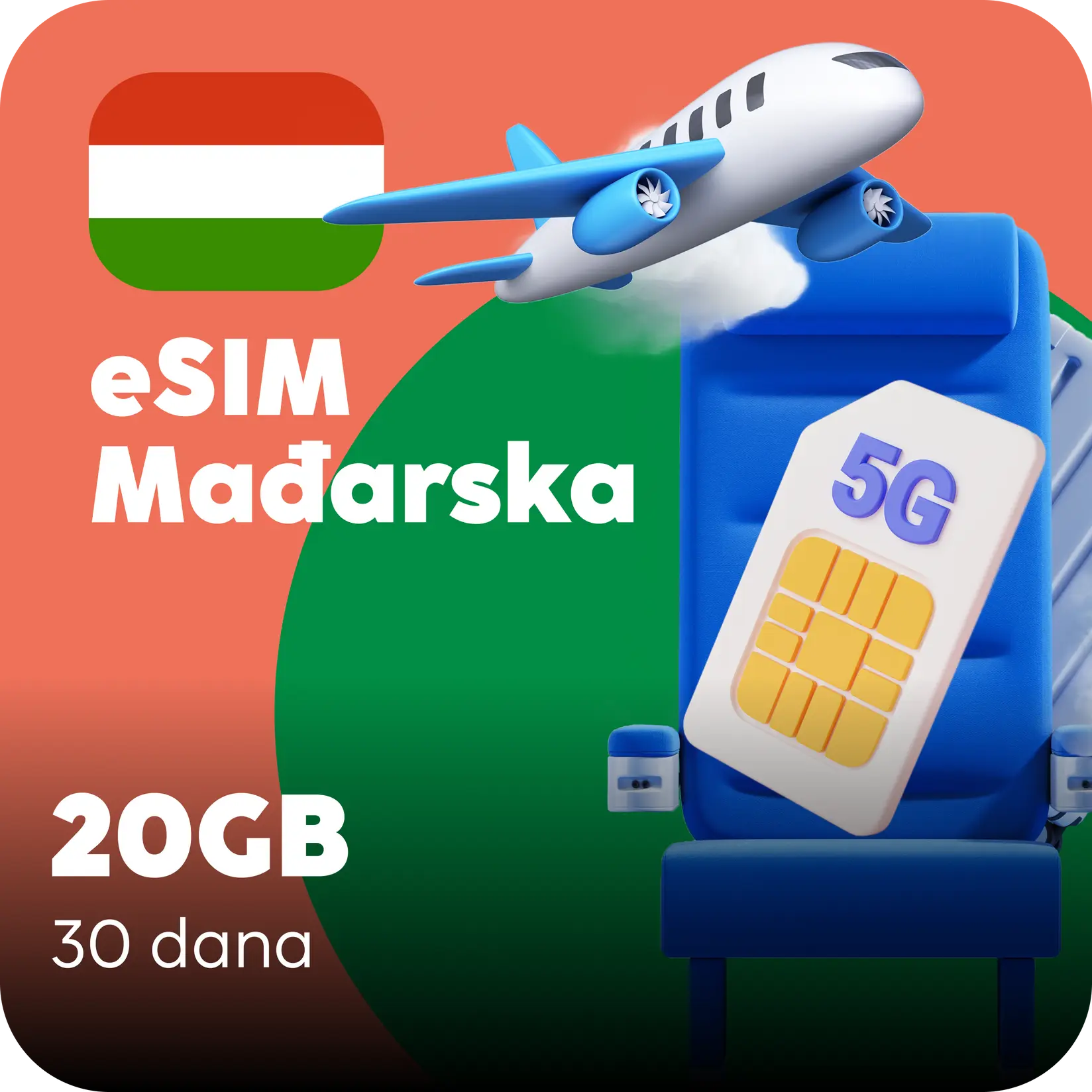 Mađarska eSIM kartica - 20GB prepaid mobilnih podataka za 30 dana