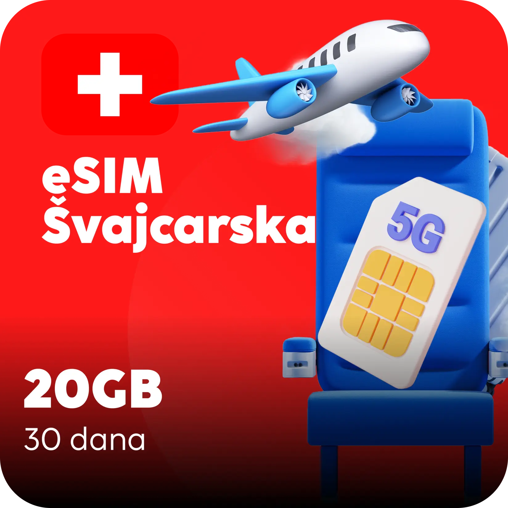 Švajcarska eSIM kartica - 20GB prepaid mobilnih podataka za 30 dana