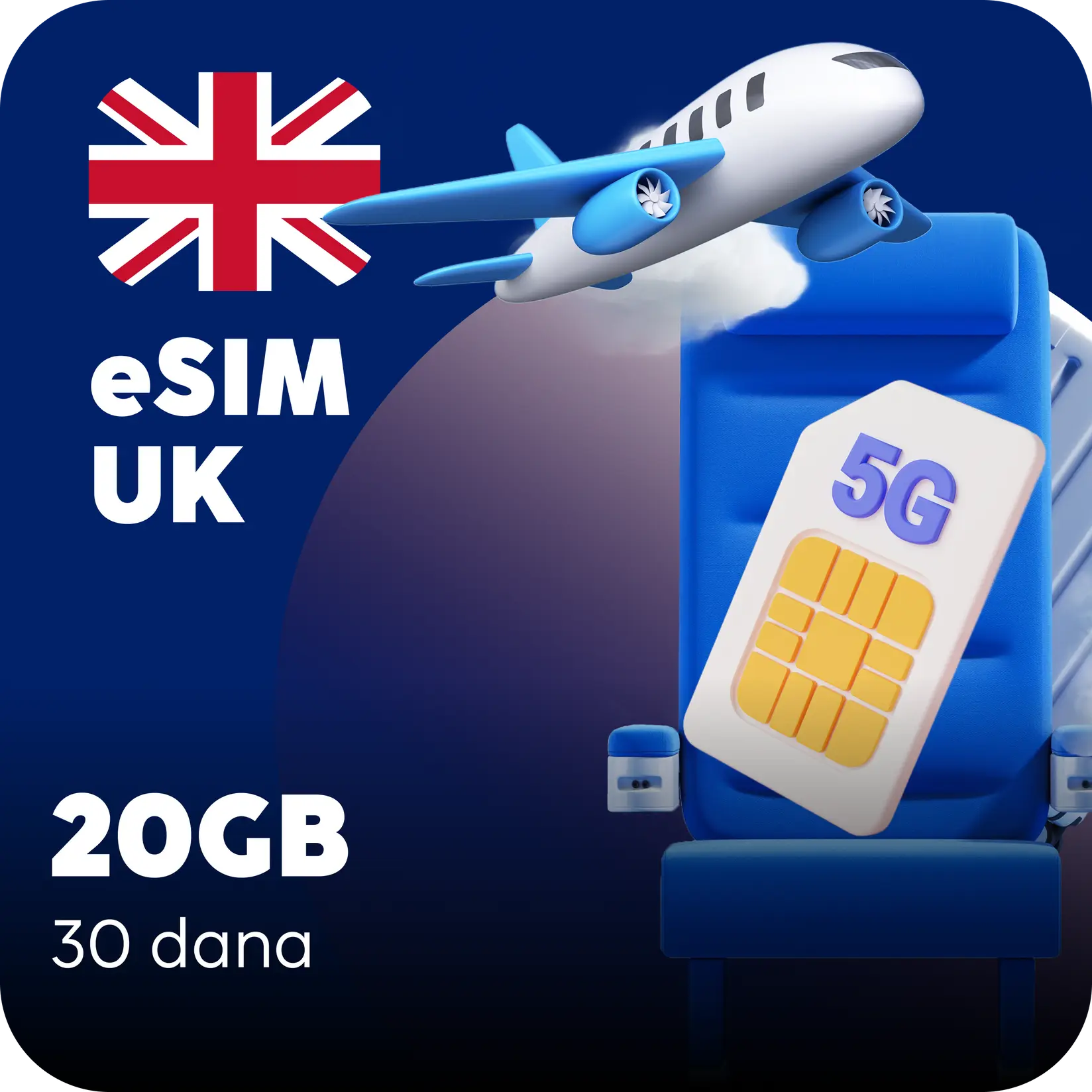 Ujedinjeno Kraljevstvo eSIM kartica - 20GB prepaid mobilnih podataka za 30 dana