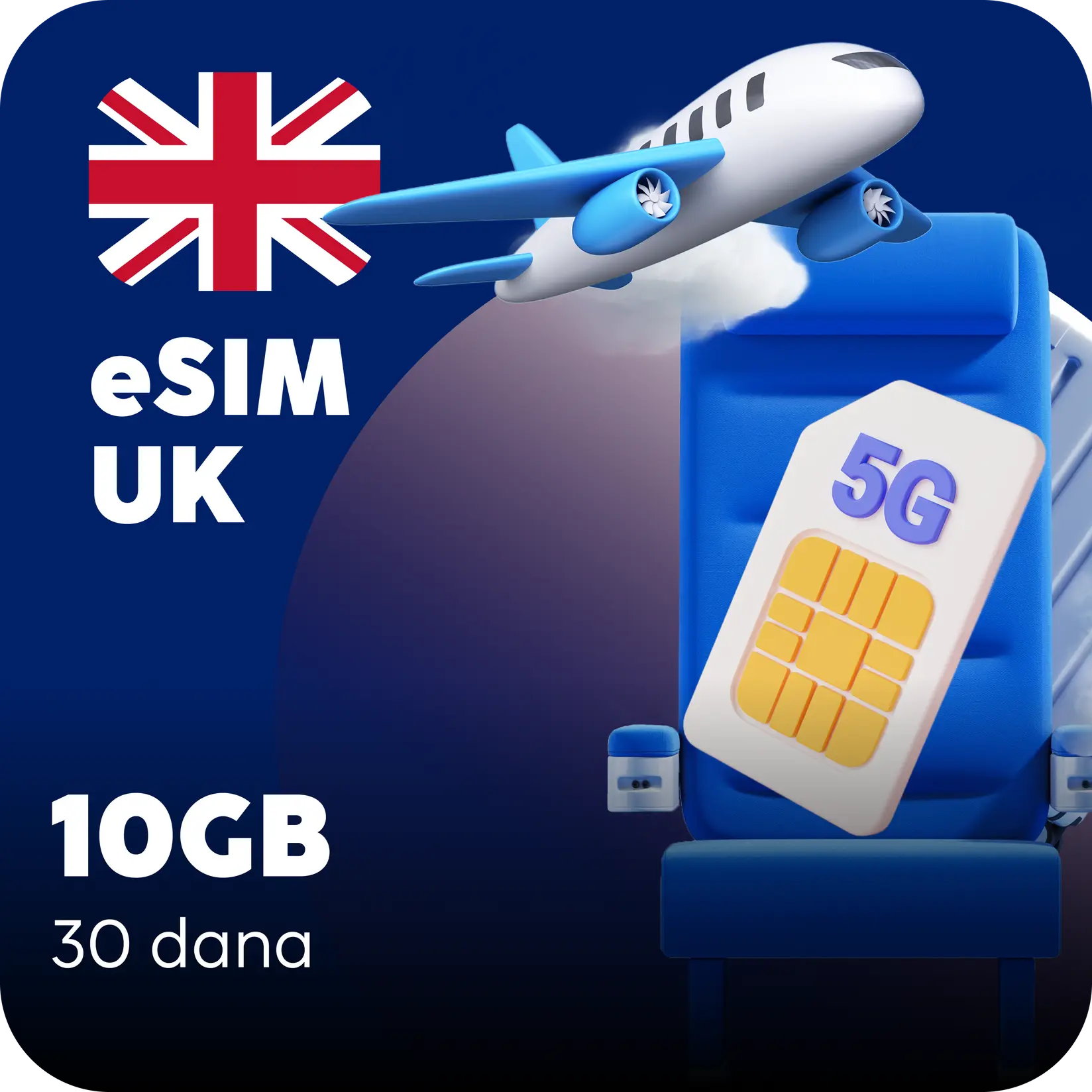 Ujedinjeno Kraljevstvo eSIM kartica - 10GB prepaid mobilnih podataka za 30 dana