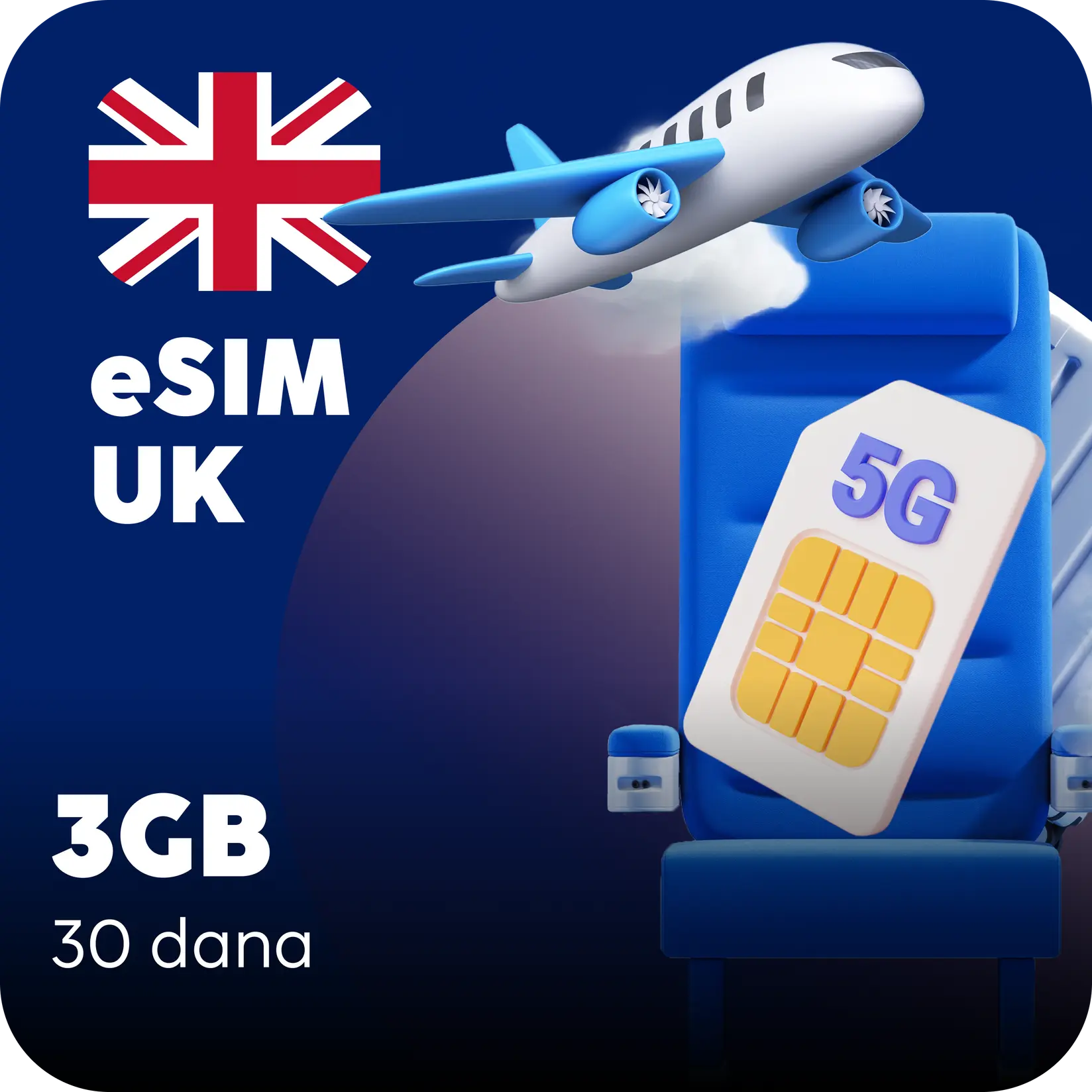 Ujedinjeno Kraljevstvo eSIM kartica - 3GB prepaid mobilnih podataka za 30 dana