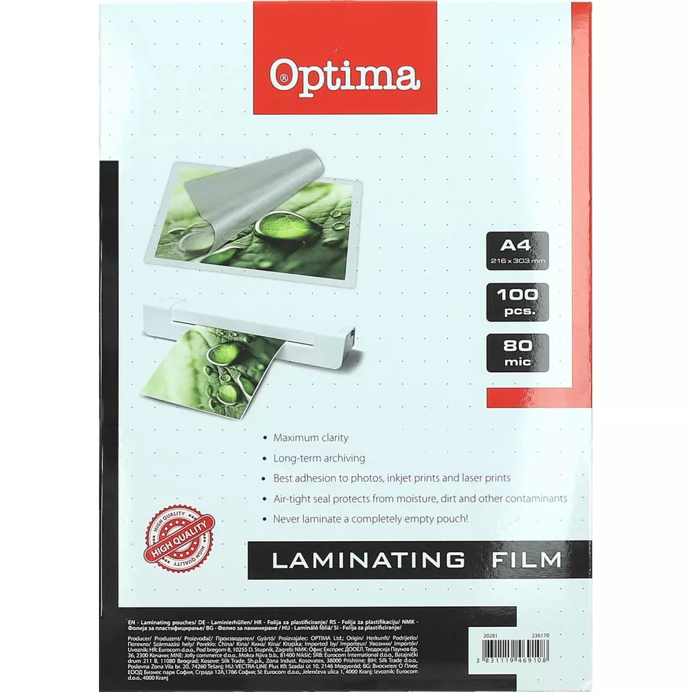 OPTIMA FOLIJA ZA PLAST. A4 80mic 100/1