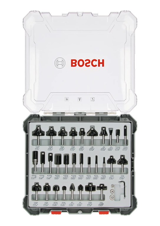Bosch Komplet raznih glodala, držač od 6 mm 2607017474, 30-piece Mixed Application Router Bit Set