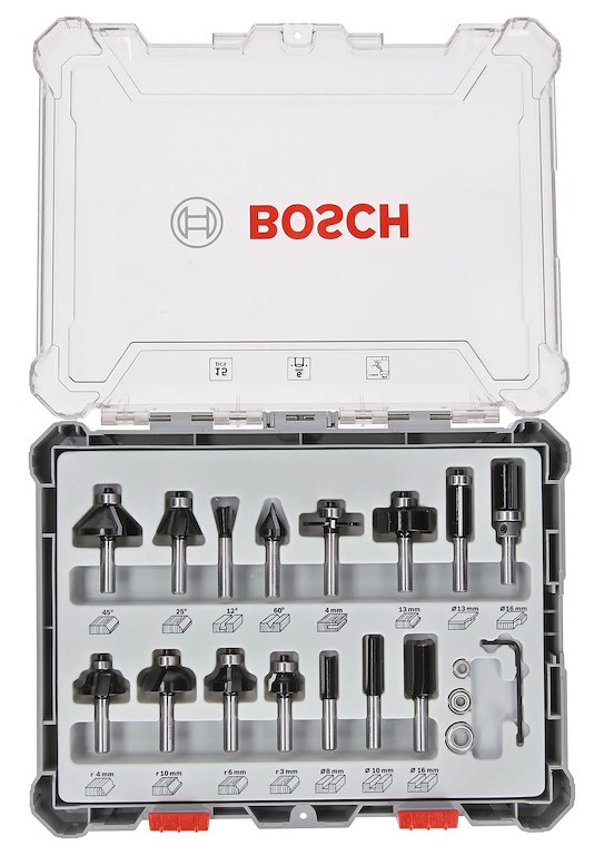 Bosch Komplet raznih glodala, držač od 6 mm 2607017471, Mixed Application Router Bit Set.