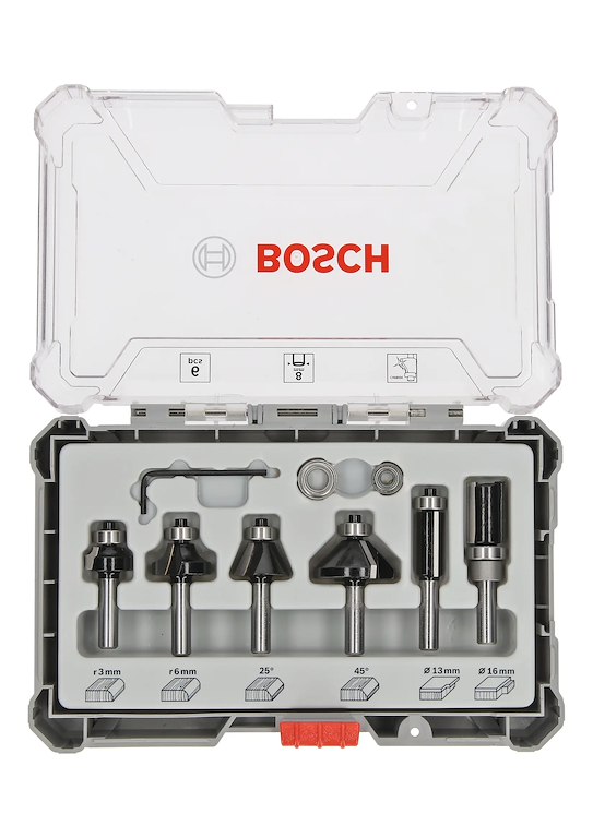Bosch Komplet glodala, Trim&Edging držač od 8 mm 2607017469, 6-piece Trim i Edging Router Bit Set.