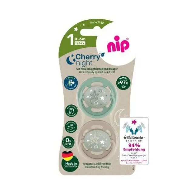 Nip Lažaza bebe Cherry night, Kaučuk, 0-6m, 2 komada