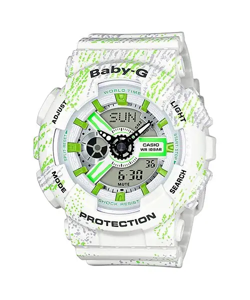 Casio Ženski sat G-Shock BA-110TX-7A, Belo-zeleni