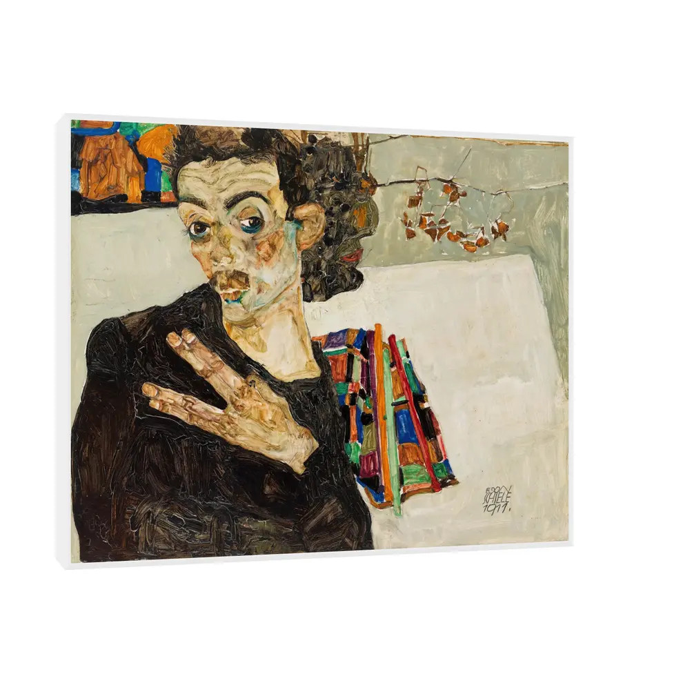 Canvas Slika na platnu Selbstbildnis, Egon Schiele, Sa ramom, 50 x 40 cm, Beli