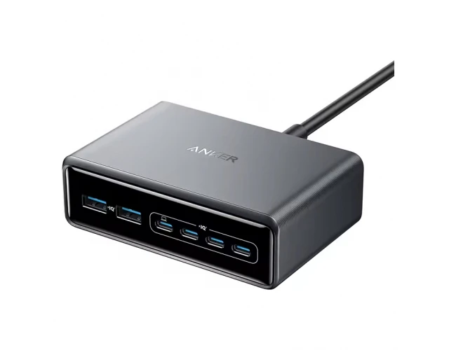 Anker Prime 200W GaN brzi punjač za mobilni telefon 6-portova 4x USB-C i 2x USB-A srebrni
