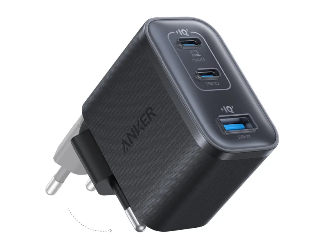 Anker Nano 70W GaN punjač za mobilni telefon 2xUSB-C i 1 USB-A crni