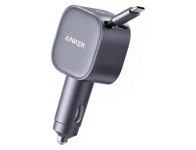Anker Nano 75W auto punjač sa integrisanim USB-C kablom i USB-C portom crni