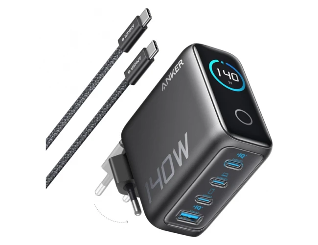 Anker 140W GaN punjač za mobilni telefon 3xUSB-C i 1xUSB-A sa kablom USB-C tamno sivi
