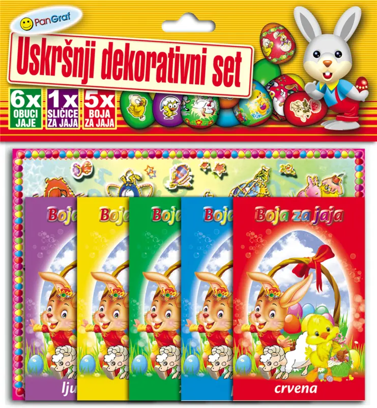 Uskršnji dekorativni set Boja za jaje 5/1 + Tabak sličica + "Obuci jaje" 6/1