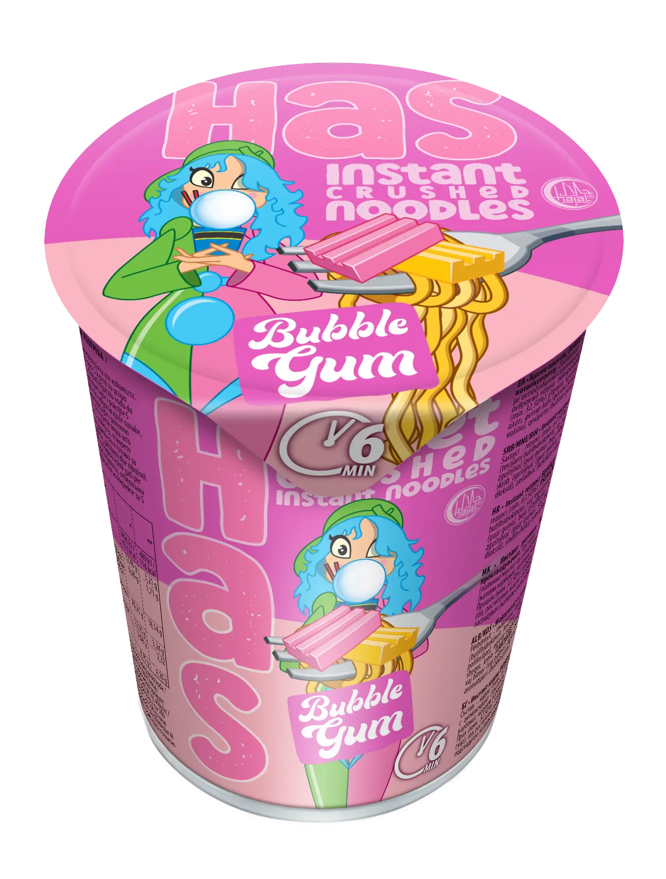 Has Noodle Nudle u čaši, Crushed noodles, Bubble gum, 80 g
