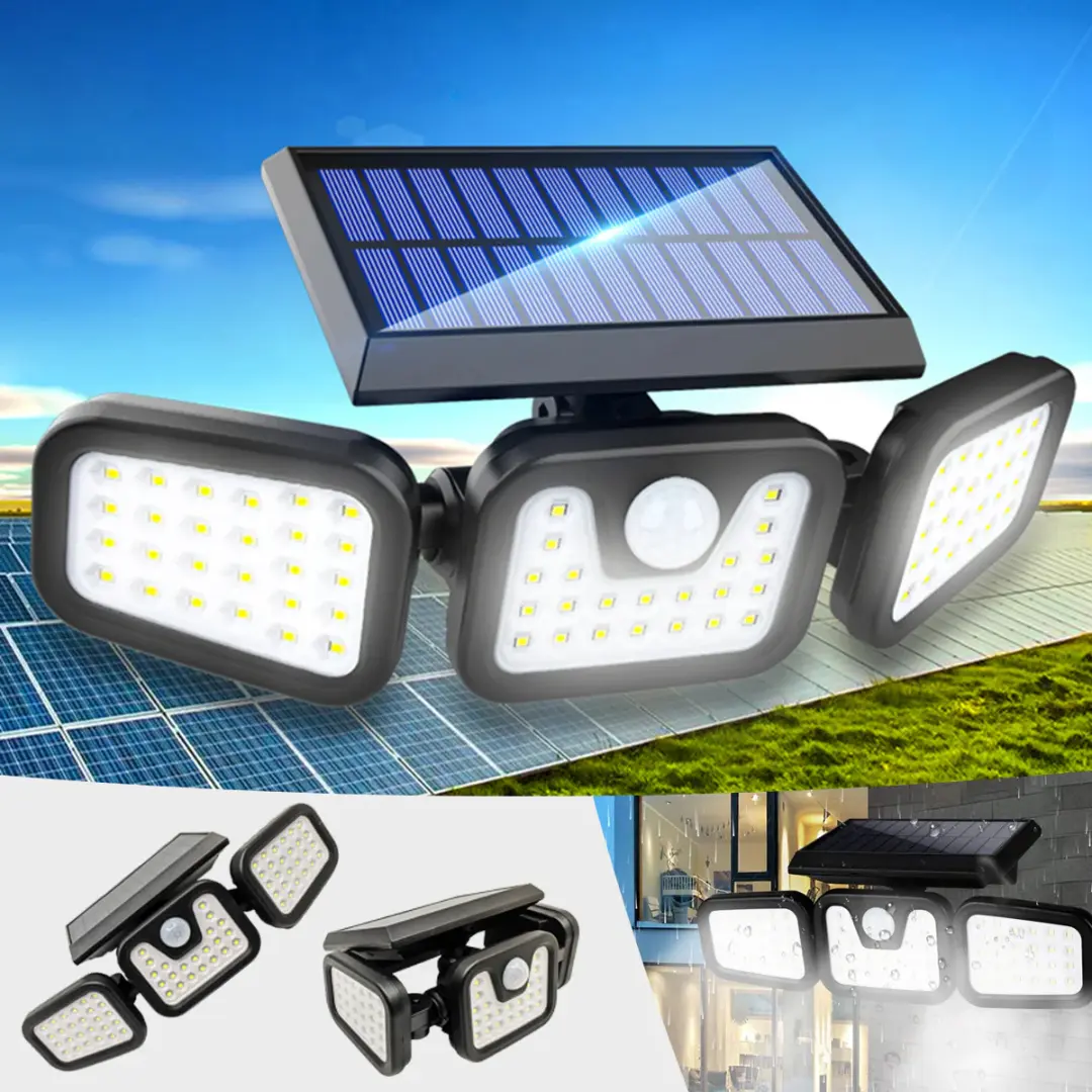 Solarna LED lampa sa 3 podesive glave, senzorom pokreta i 74 LED diode - model 1725A