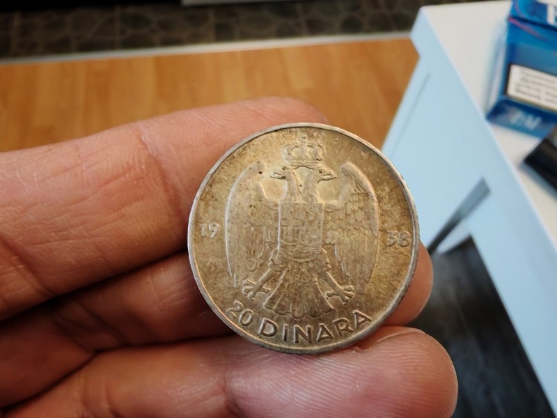 20 Dinara 1938 godina Srebro Br 11 Odlicna UNC PATINA