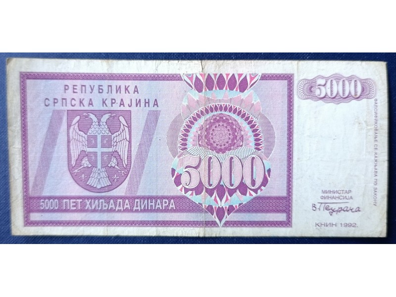 Republika Srpska Krajina - 5000 dinara - 1992