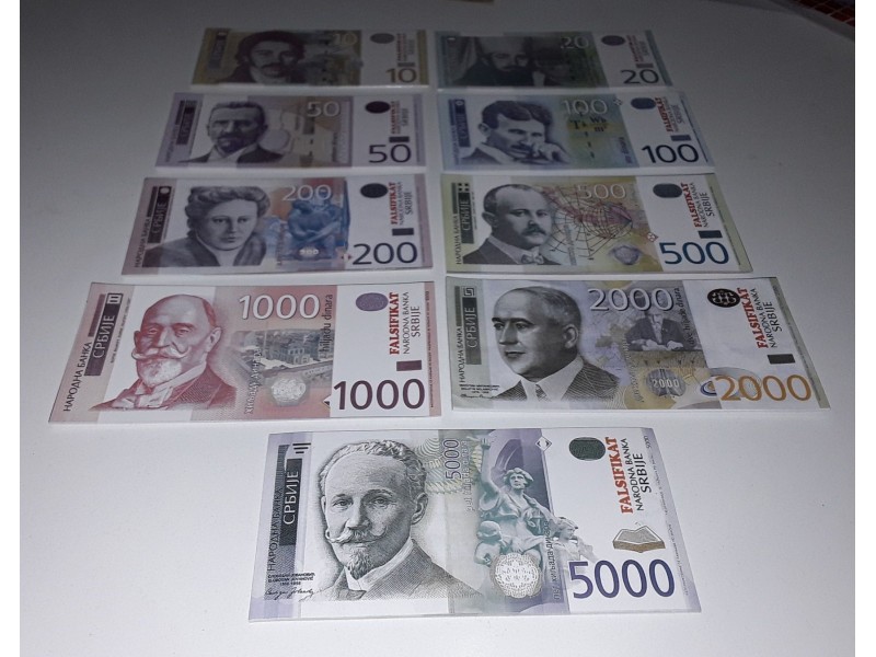Lot novčanica 10–5000 dinara – kopije