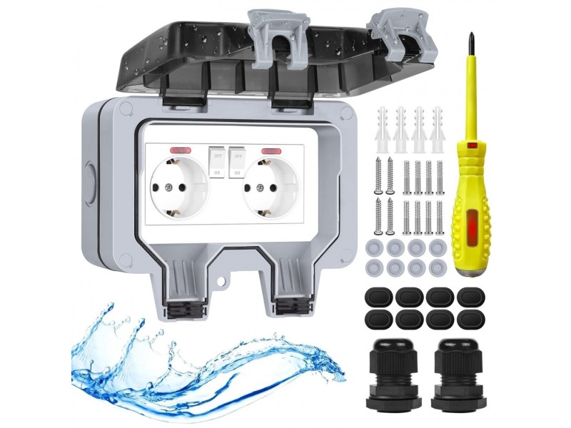 *SPOLJNA DUPLA VODOOTPORNA UTIČNICA SA PREKIDAČIMA*