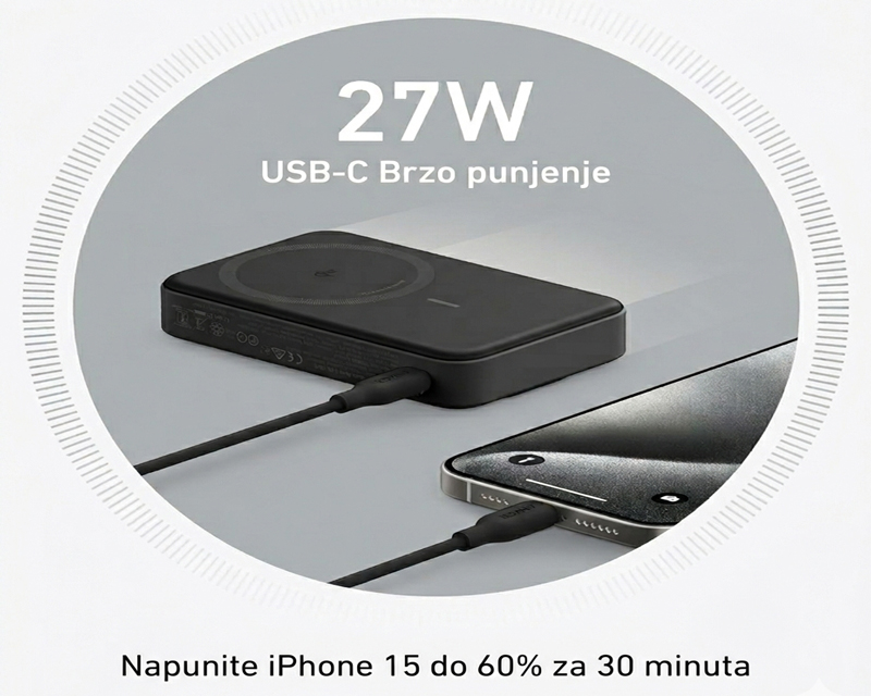 ANKER MagGo 10000mAh, 27W, bežični power bank, crni
